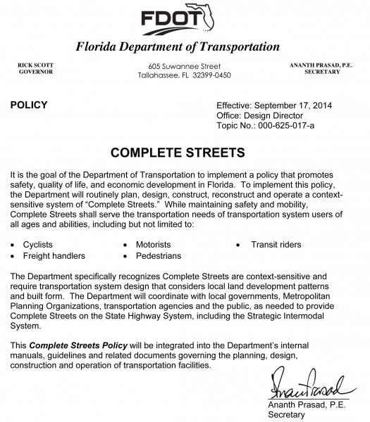 FDOT Complete Streets | Florida Bicycle Association